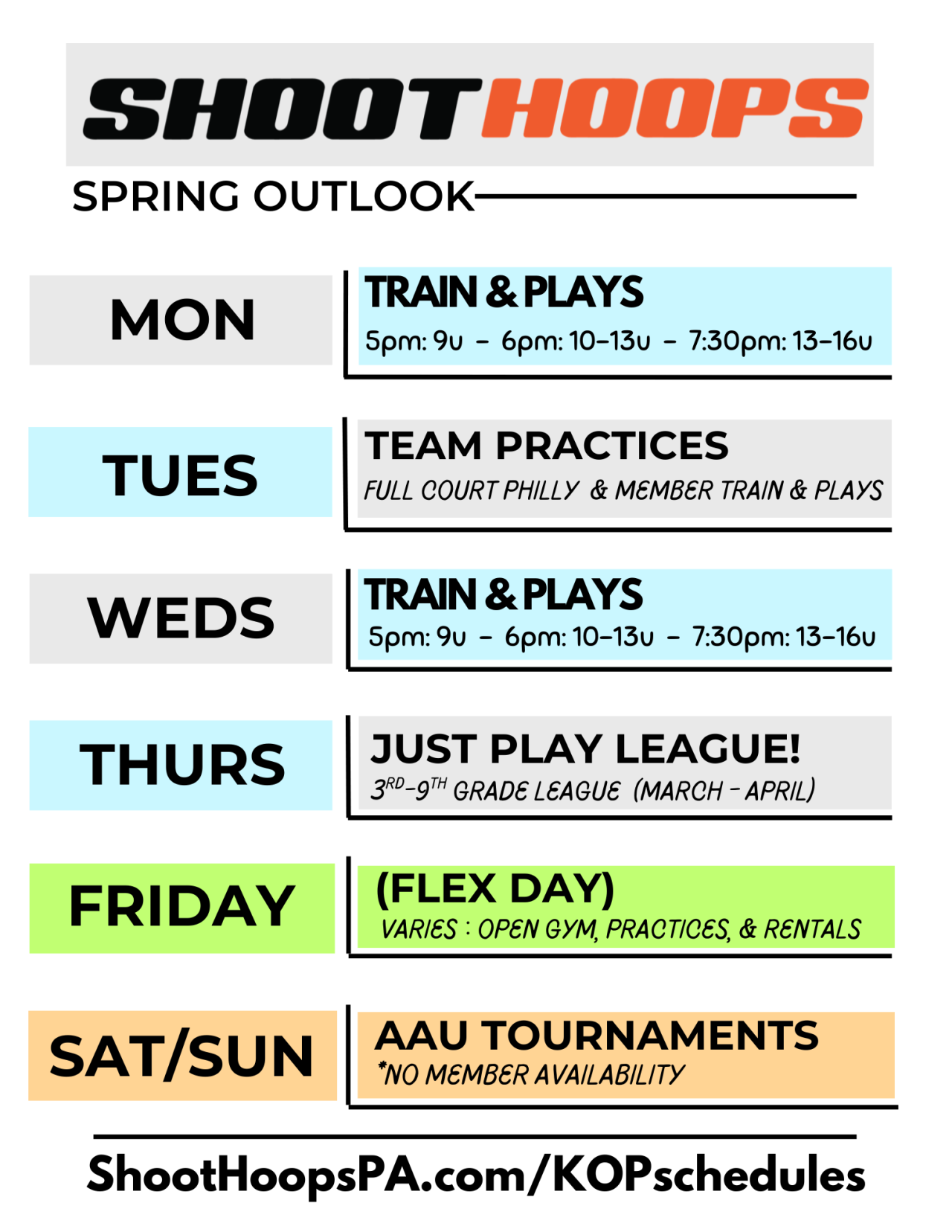 KOP Schedules - Shoot Hoops PA